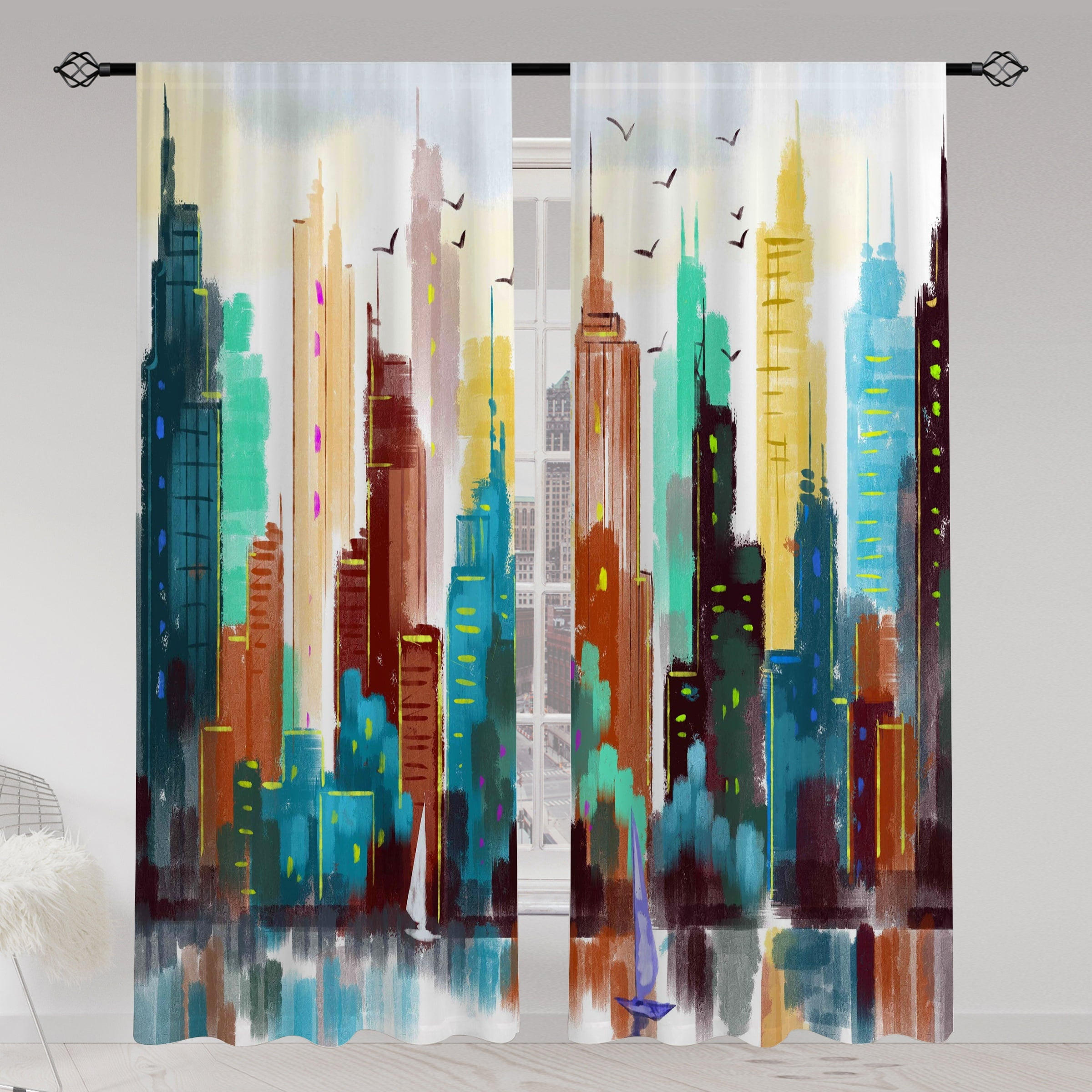 2panels Retro Castle St Bridge City Landscape Printed Curtain Rod ...
