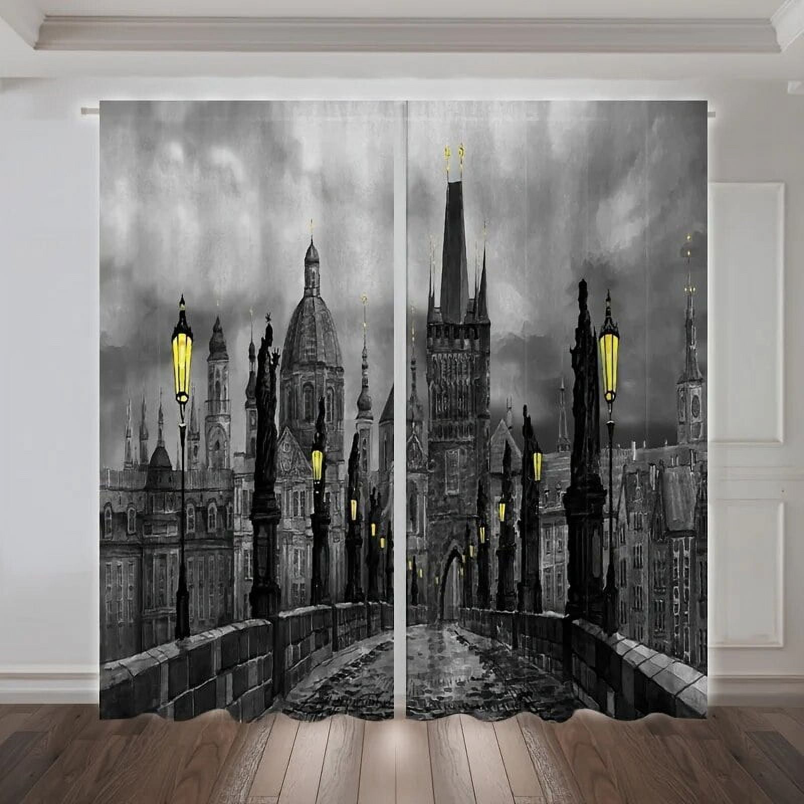 2panels Retro Castle St Bridge City Landscape Printed Curtain Rod ...