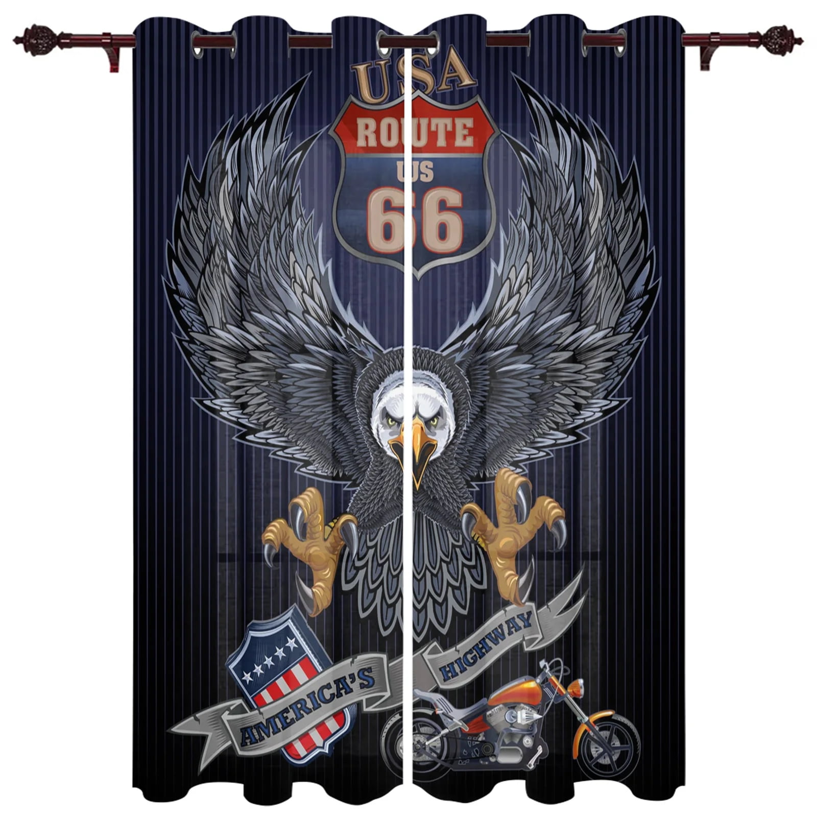 2panels Retro New York Motorcycle Window Curtain For Living Room ...