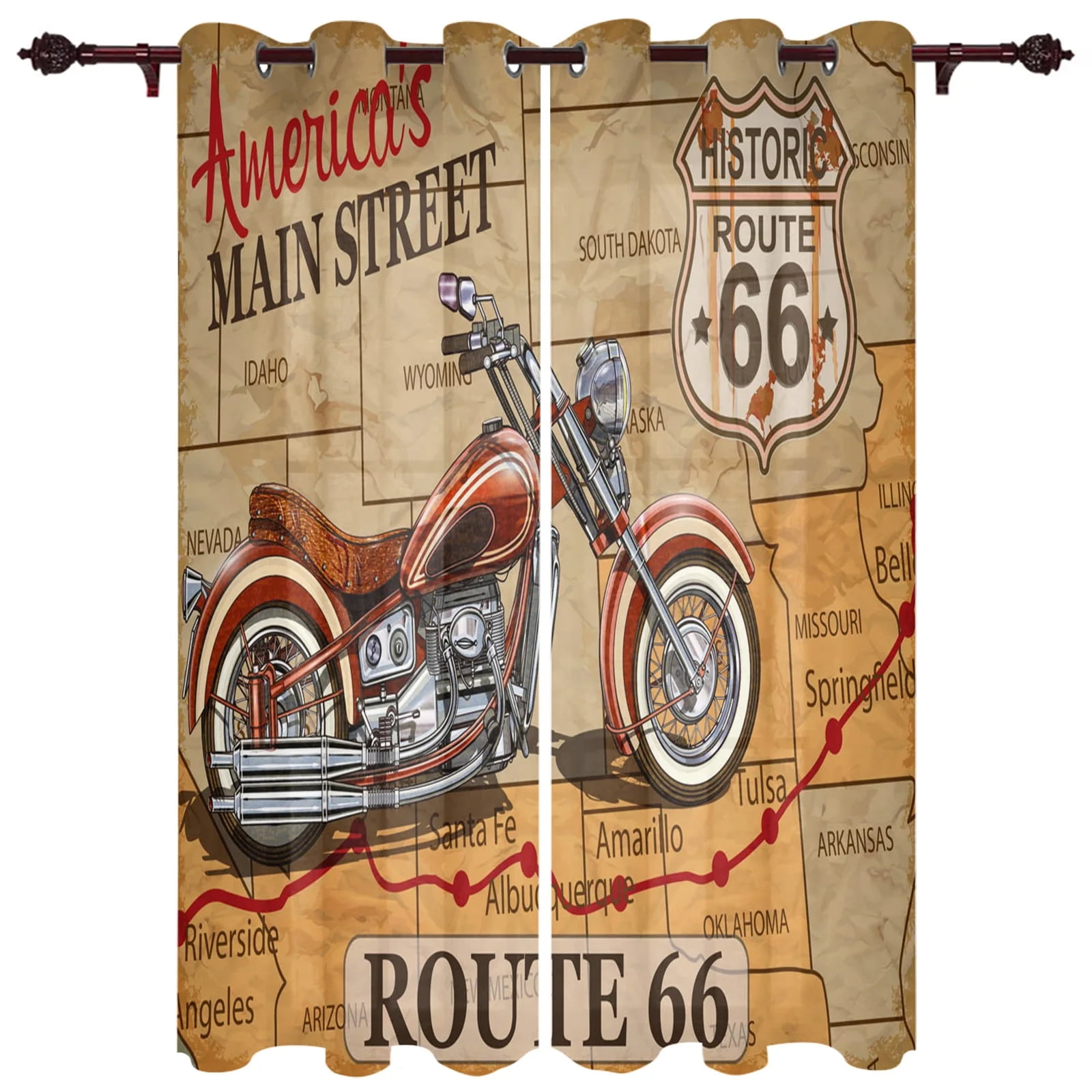 2panels Retro New York Motorcycle Window Curtain For Living Room ...