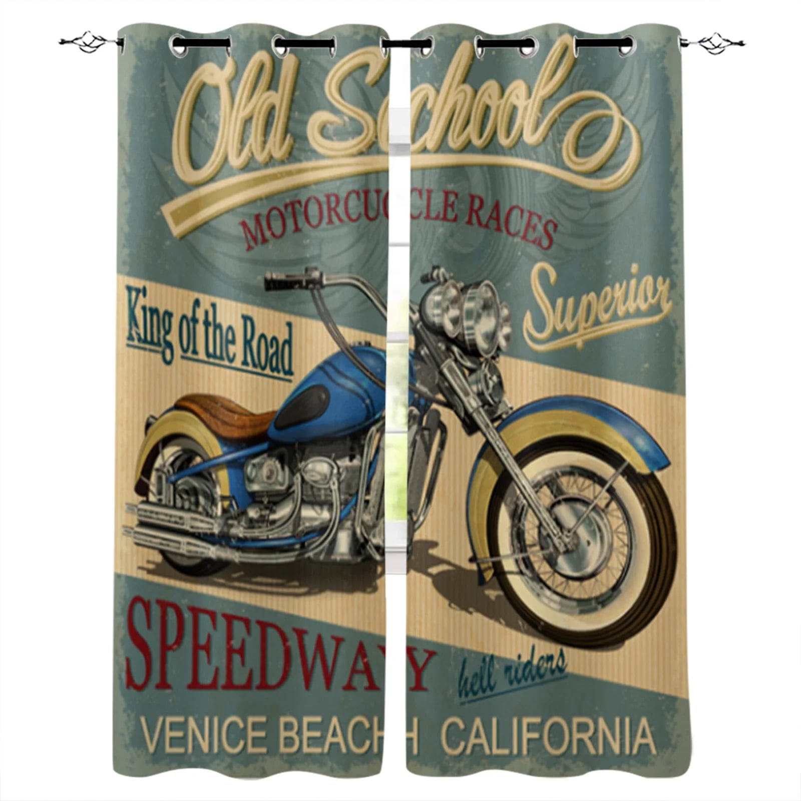2panels Retro New York Motorcycle Window Curtain For Living Room ...