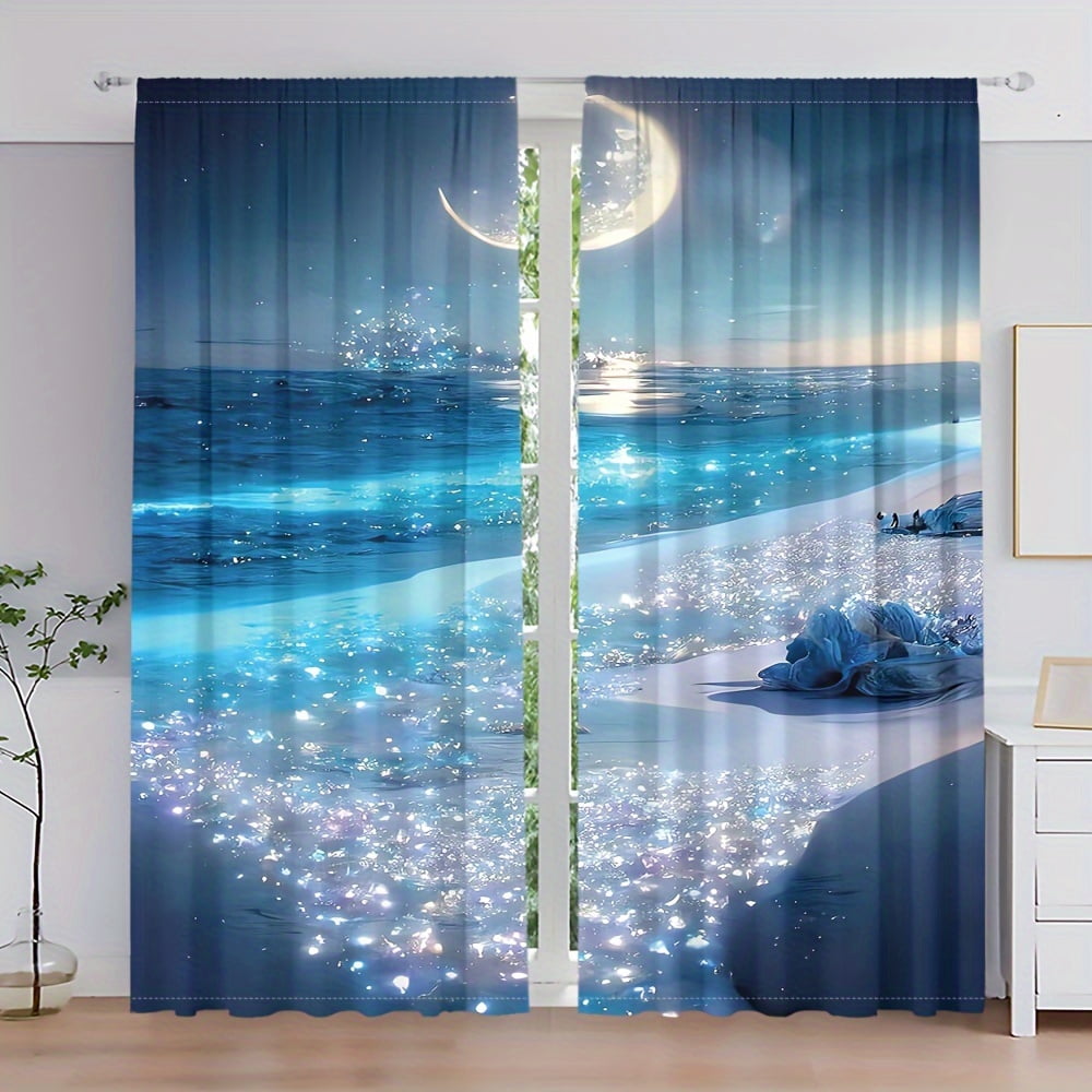 2panels Skystar Spring Summer Colorful Ocean Sequins Print Curtain ...