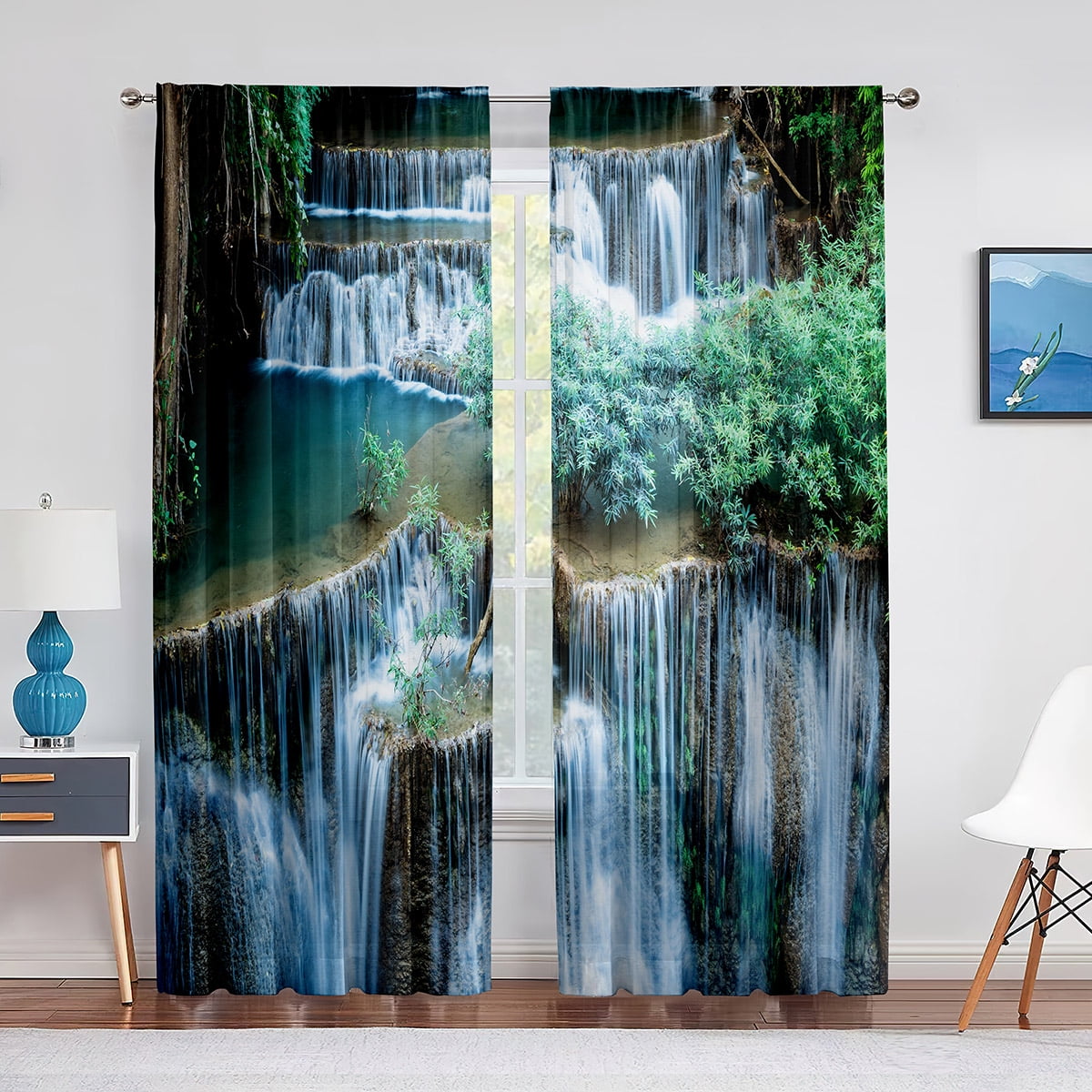2panels Waterfall with Nature Landscape Theme Forest River Thin ...