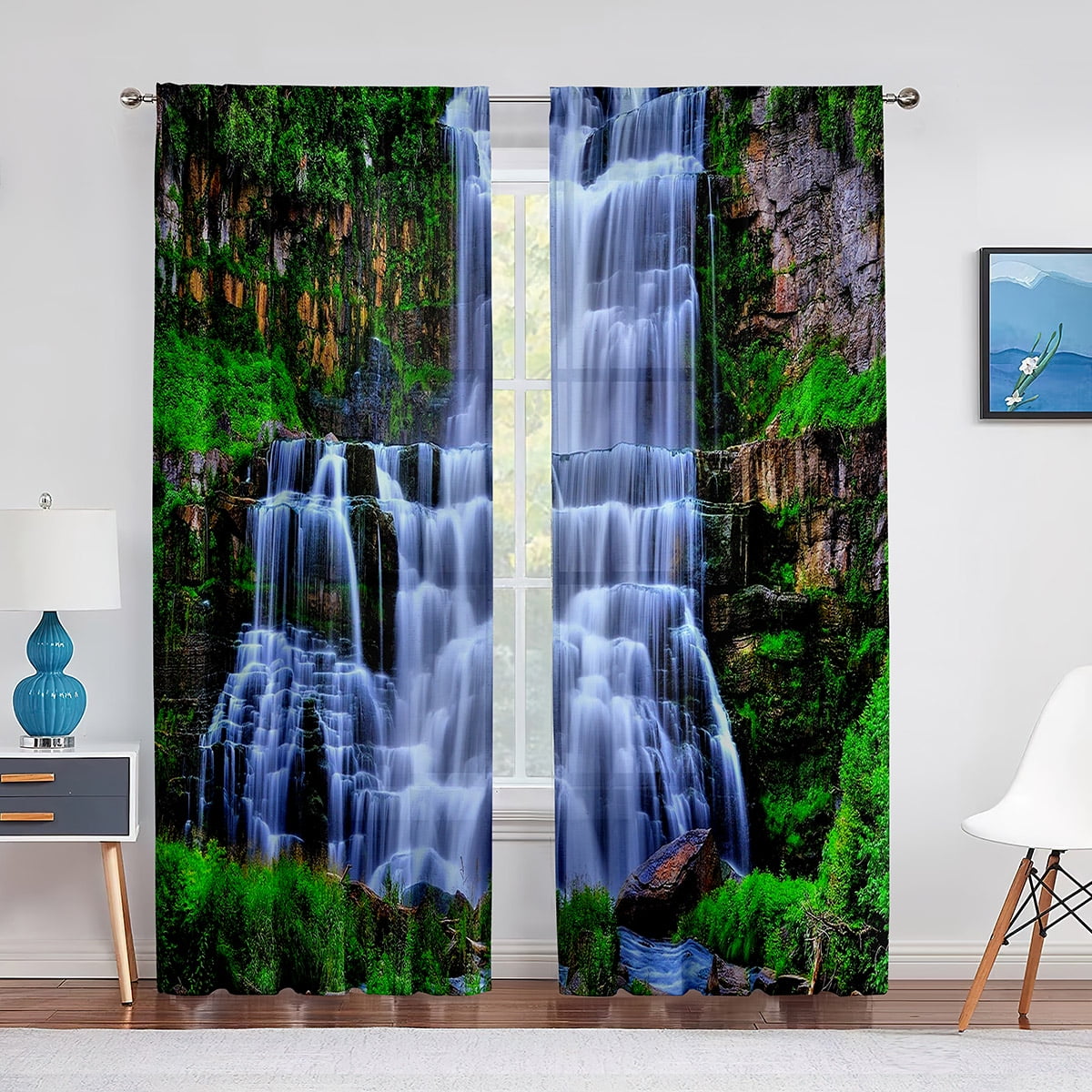 2panels Waterfall with Nature Landscape Theme Green Forest River ...