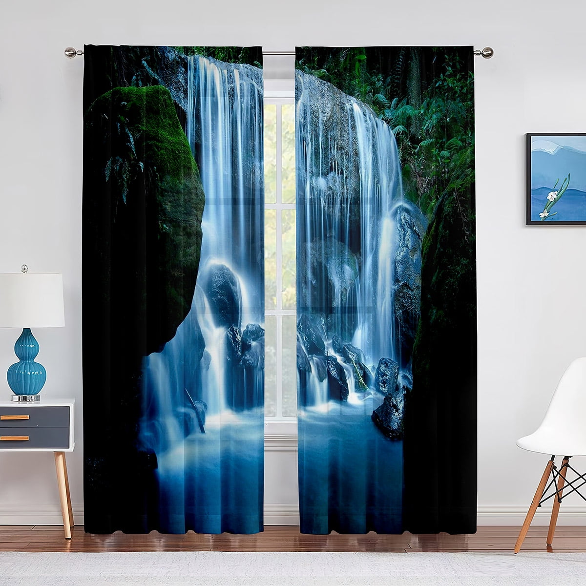 2panels Waterfall with Nature Landscape Theme Green Forest River ...