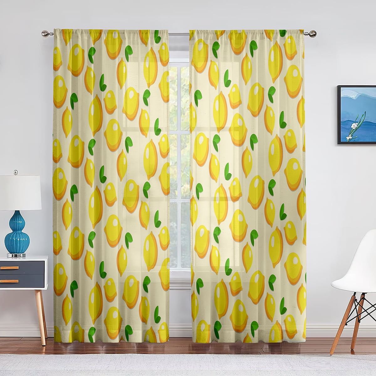 2panels Yellow Lemon Fruits Green Leaves Paint Curtains for Bedroom Living Room r Curtain for ...