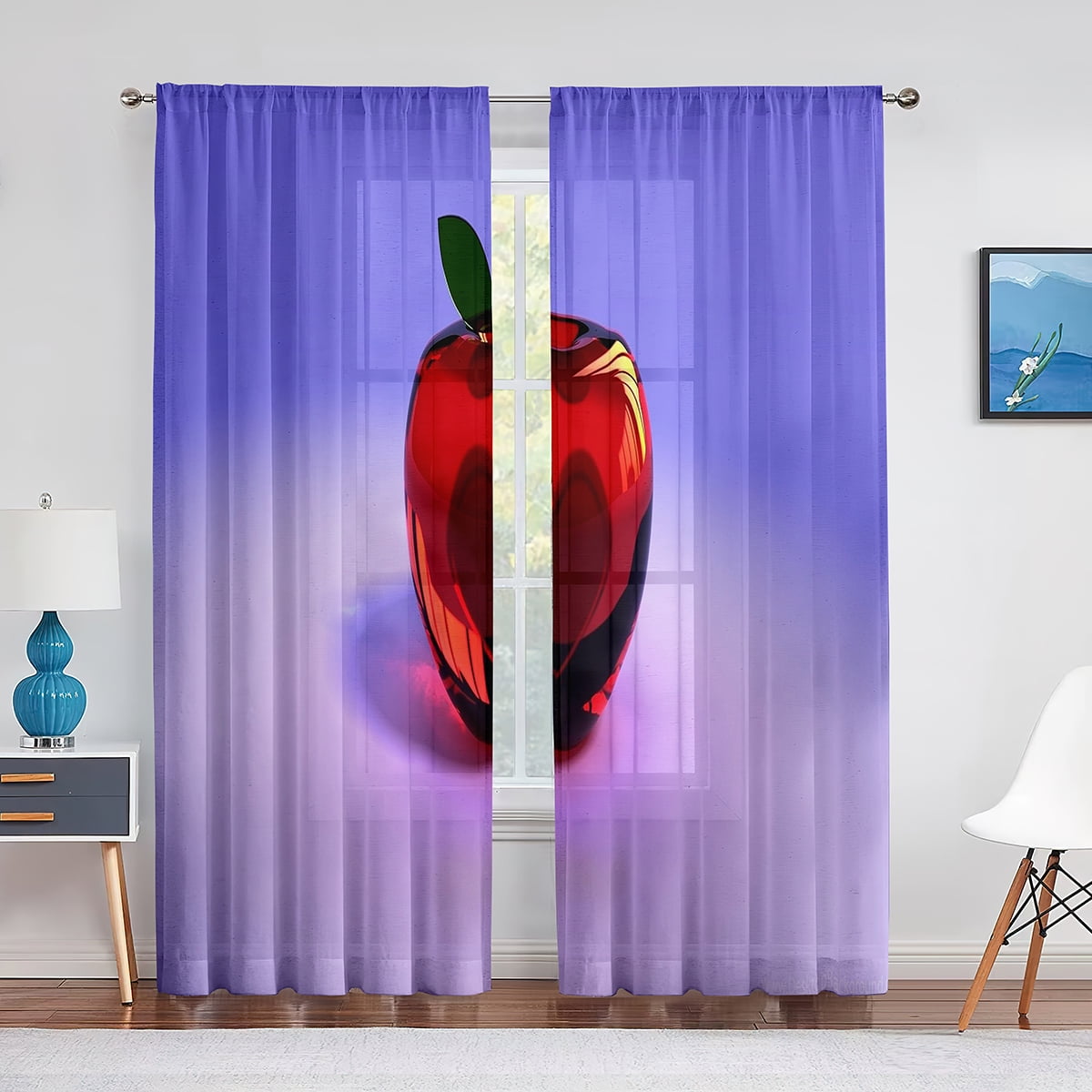 2panels cortinas Fruit Cherry Pattern Design Pink Sheer Curtain for ...