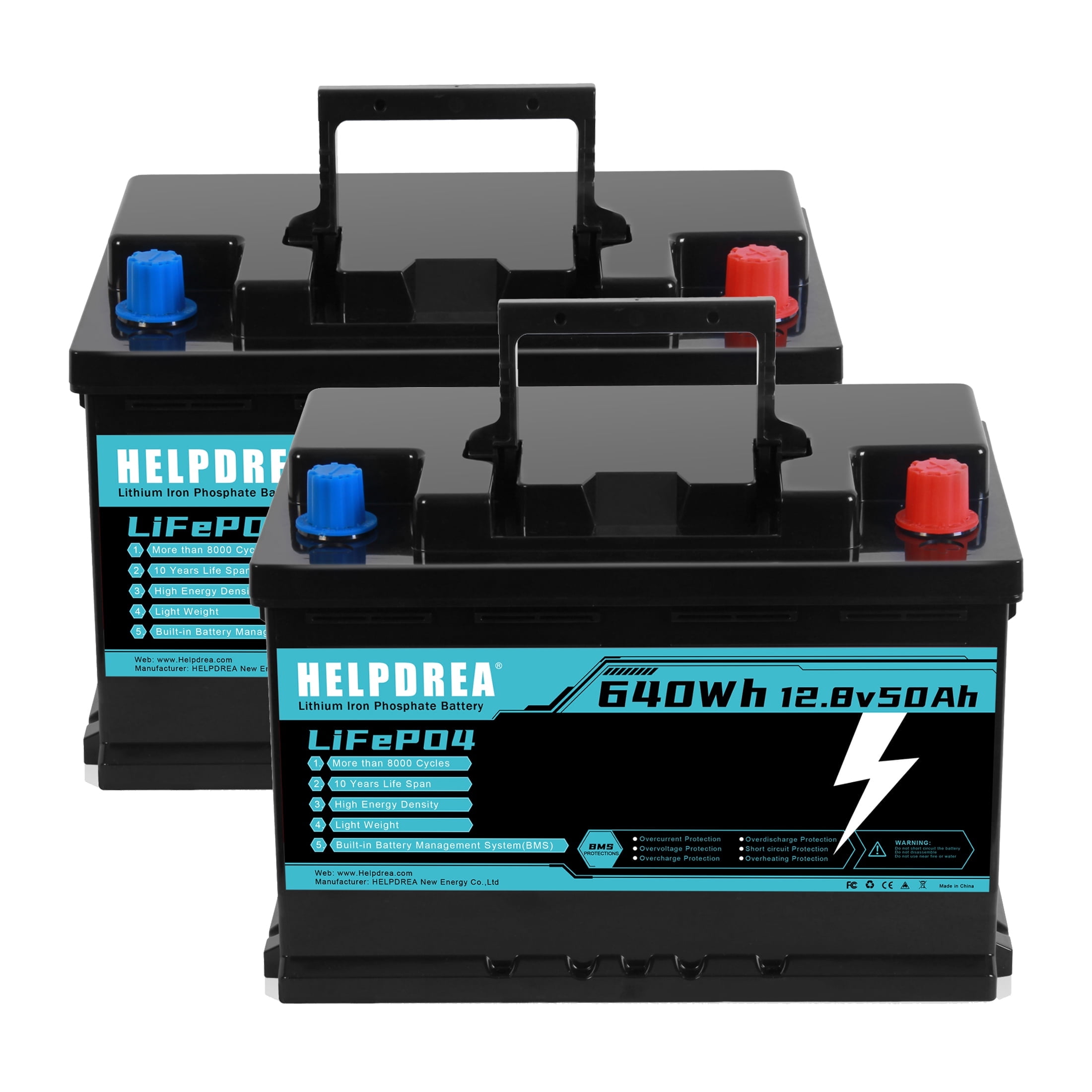 2pc 12v 50ah LiFePO4 Battery Built-in 50A BMS 12v Lithium Battery for Home Energy Storage Boat ...