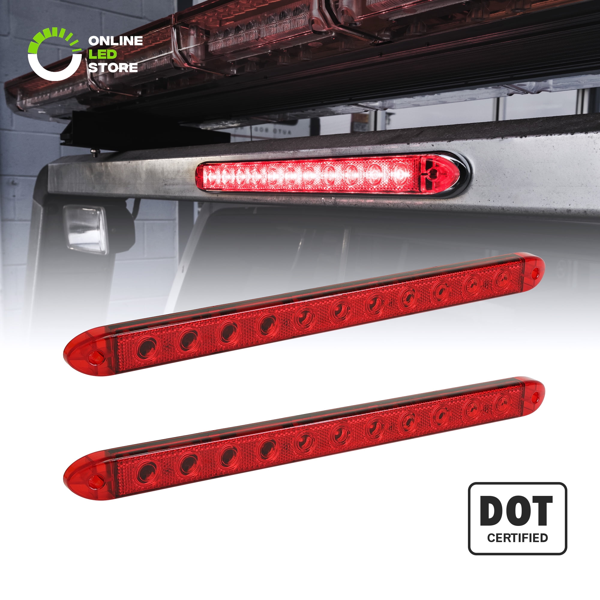 2pc 16" 11 LED Red Trailer Light Bar Waterproof - IP65 DOT Compliant ...