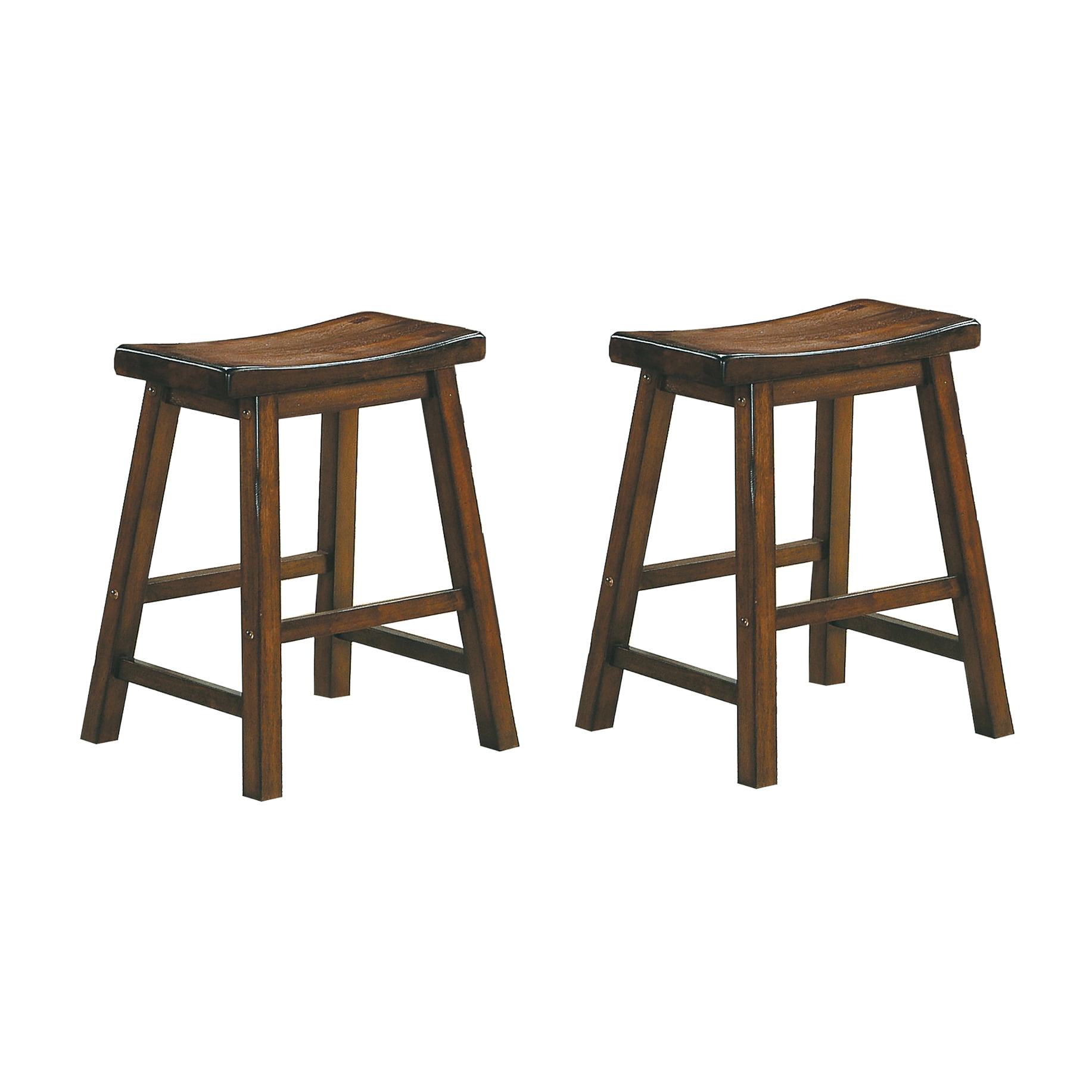 2pc 18-inch Saddle Seat Stools, Solid Wood Construction, Cherry Finish ...