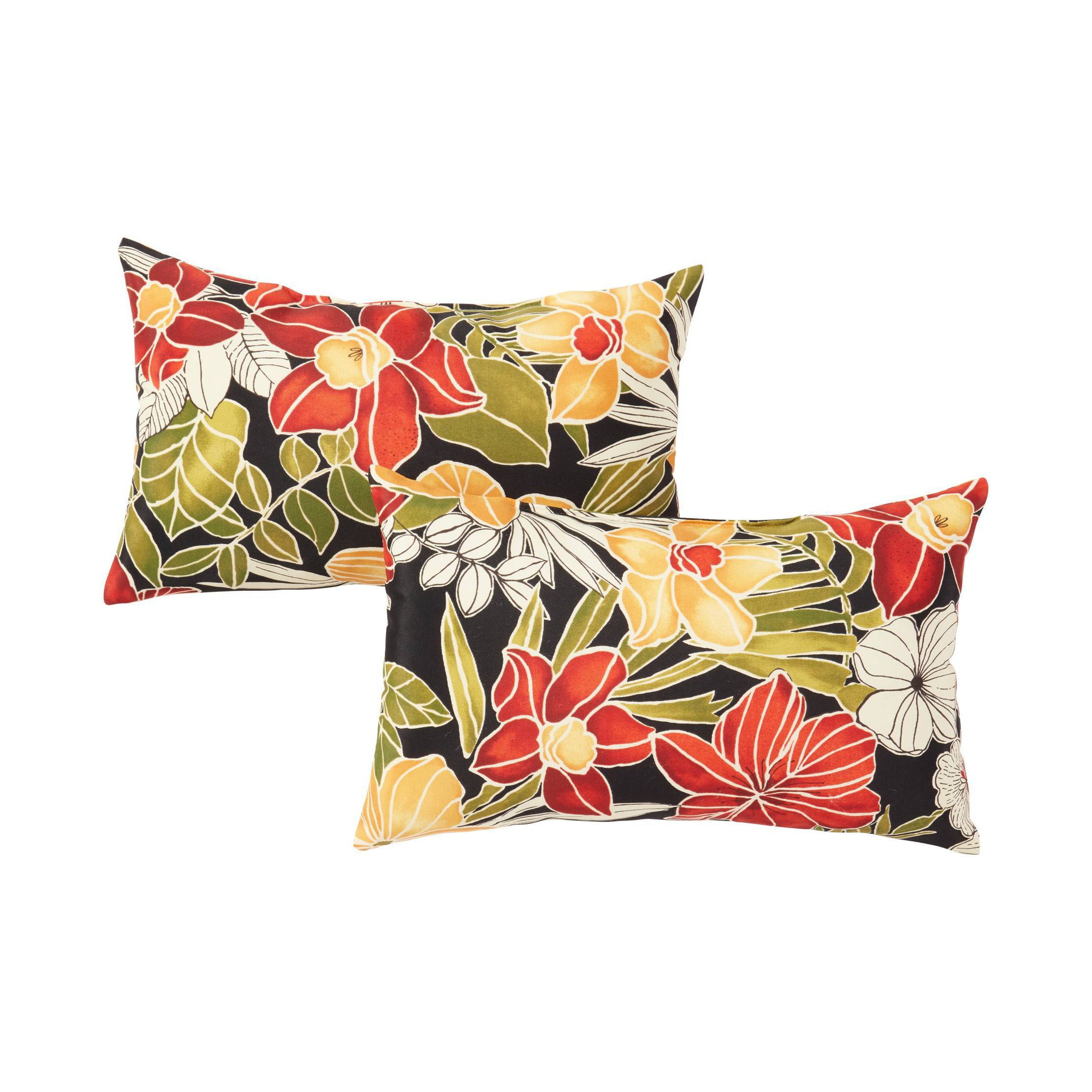 2pc 19"x12" Floral Rectangular Outdoor Lumbar Pillows Aloha Black ...