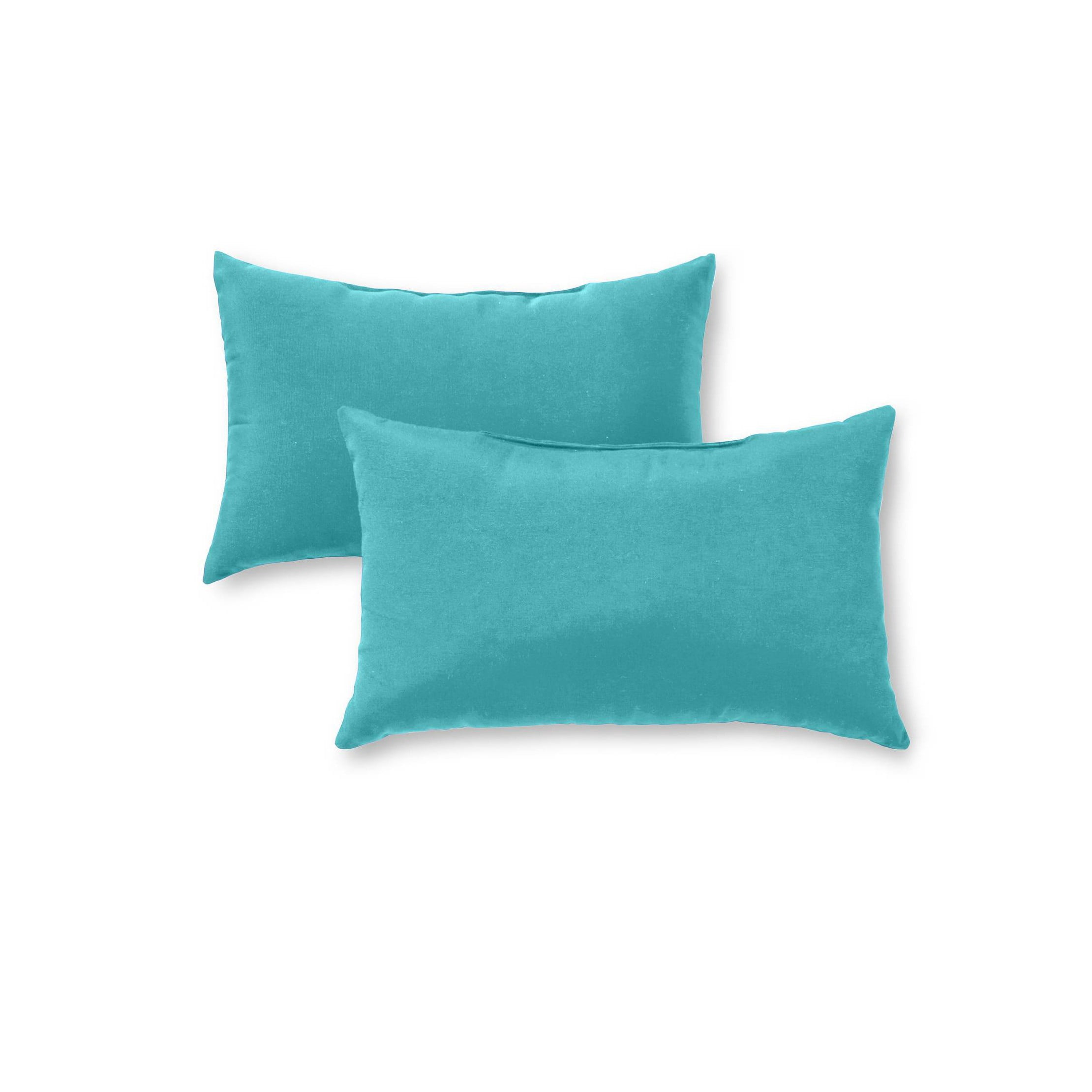 2pc 19"x12" Solid Rectangular Outdoor Lumbar Pillows Teal: UV-Resistant ...