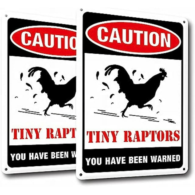 2pc 2 Pack Caution Tiny Raptors Sign PVC Funny Chicken Coop Signs for ...