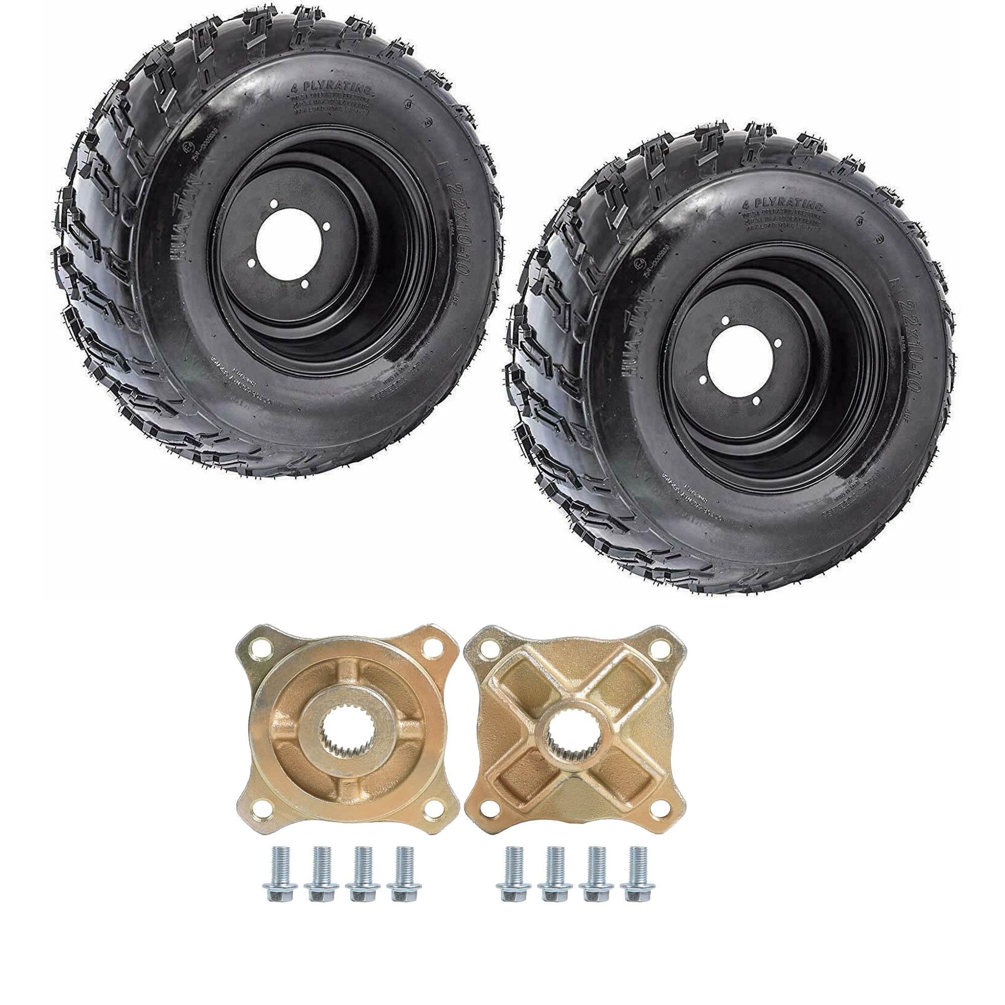 2pc 22x10-10 22x10x10 Tire Rim Wheel 4 Bolt + 24T Spline Rear Axle Hubs For ATV Quad Go Kart ...