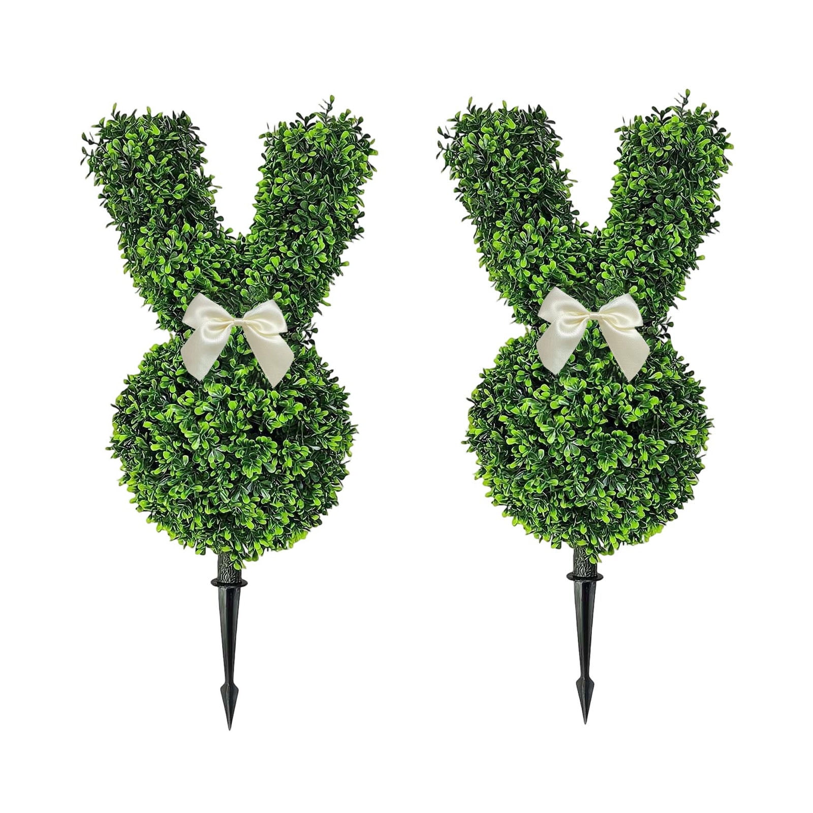 2pc 24" Elegant White Bow Easter Rabbit Topiary Stakes - Giant Faux ...