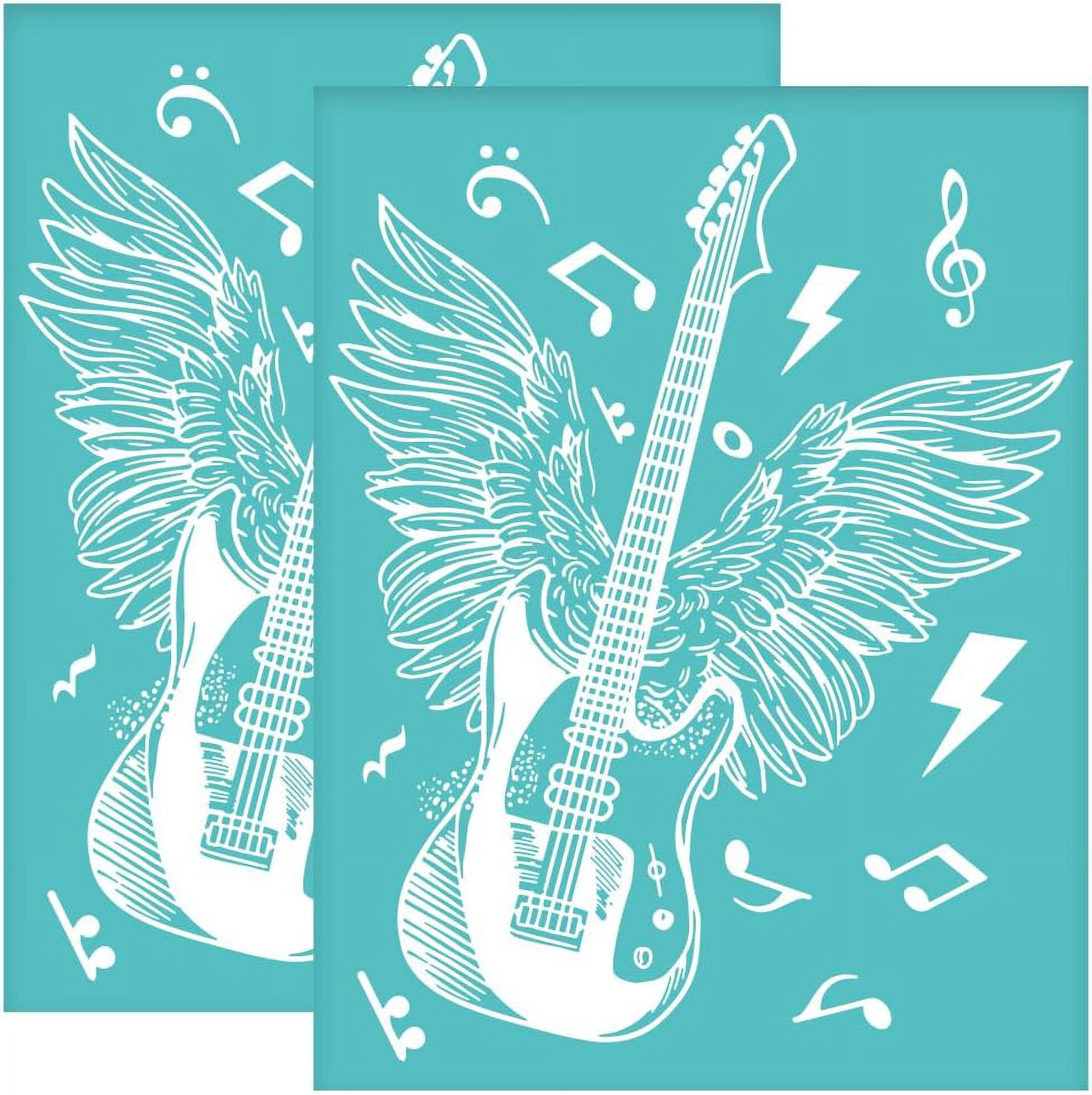 2pc 2Pcs 8.6x11 Inch Rock and Roll Self-Adhesive Silk Screen Printing Stencil Guitar with Wing ...