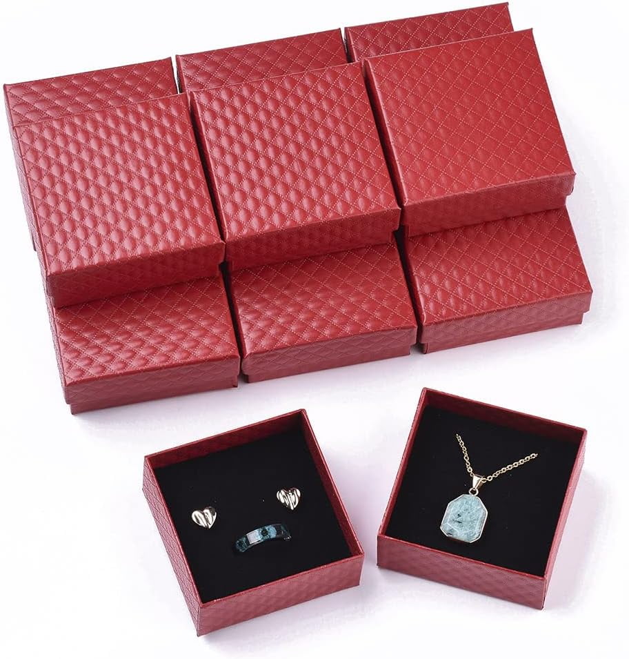 2pc 2Pcs Cardboard Jewelry Boxes for Pendant Earring Ring Square Red 7 ...