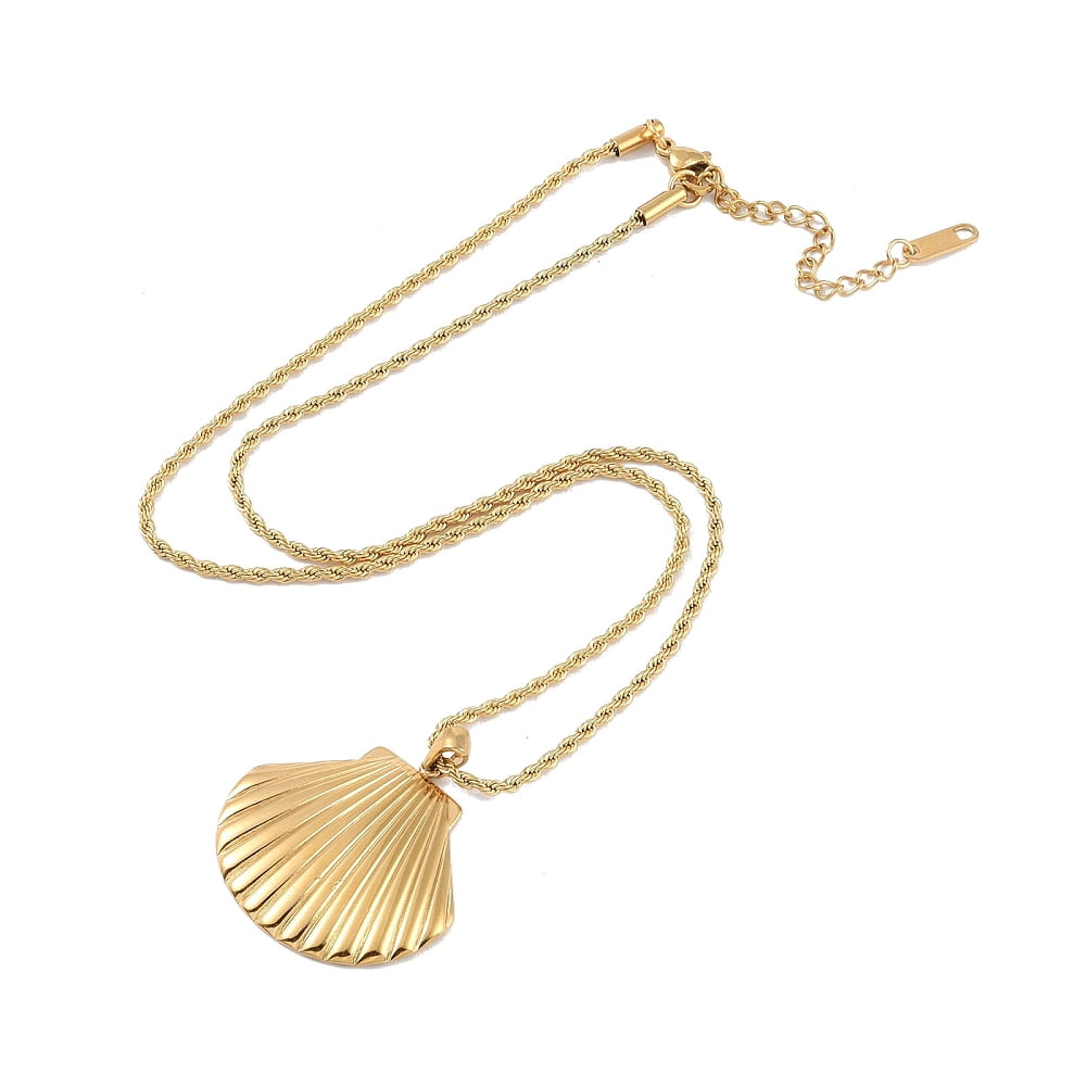 2pc 304 Stainless Steel Pendant Necklaces Shell Shape Golden 17.91 inch ...