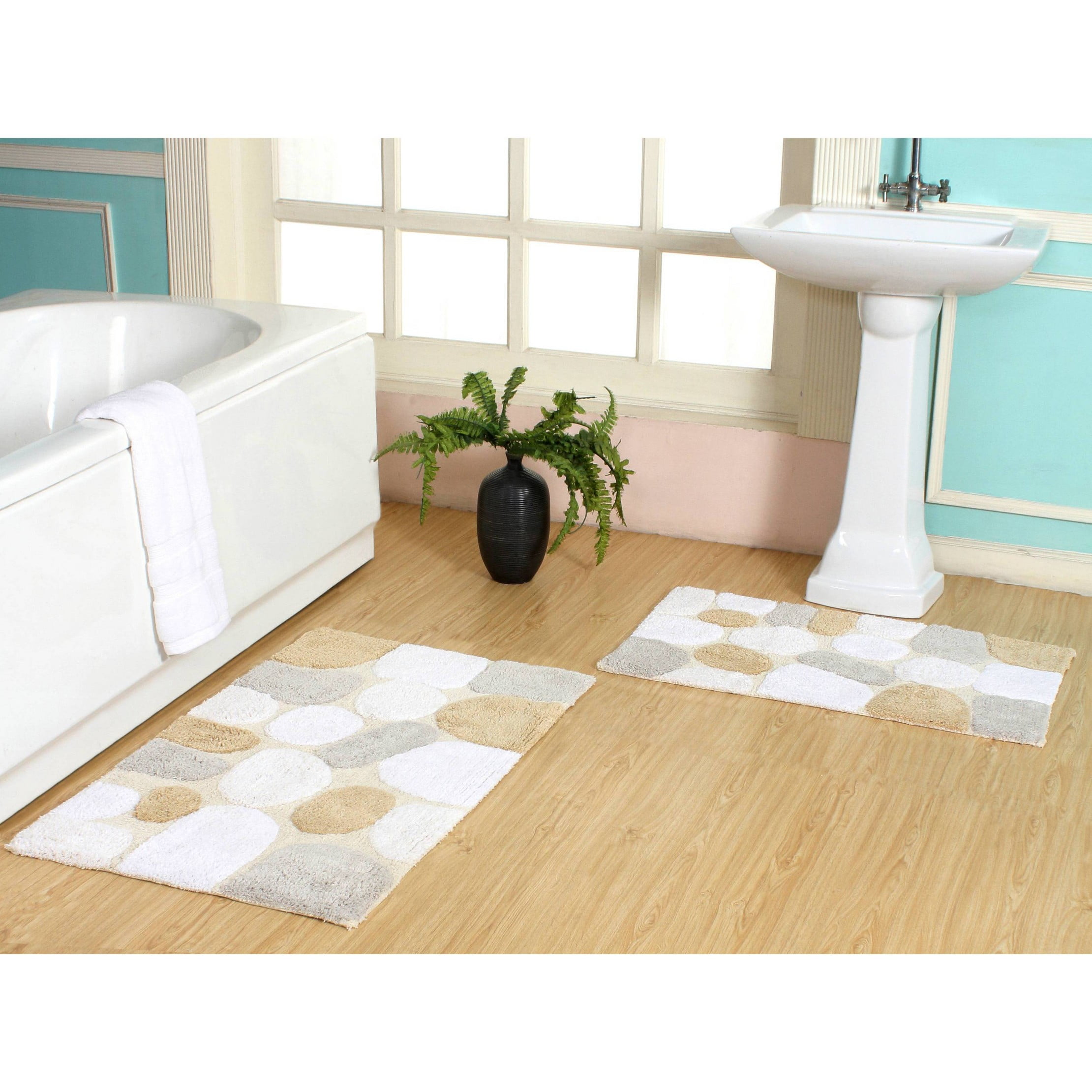 2pc 32"x20" Pebbles Bath Rug Set Spa Light Beige: Cotton Tufted ...