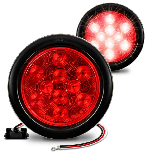 2pc 4" Round Red LED Trailer Tail Lights [DOT Certified] [Grommet ...