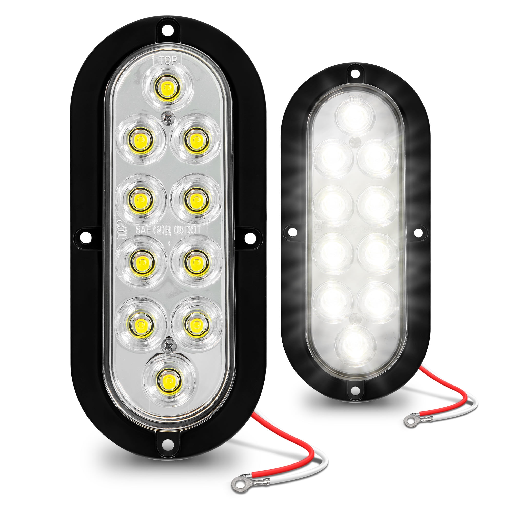 2pc 6" Oval White Surface Mount LED RV Trailer Tail Lights Reverse Back ...