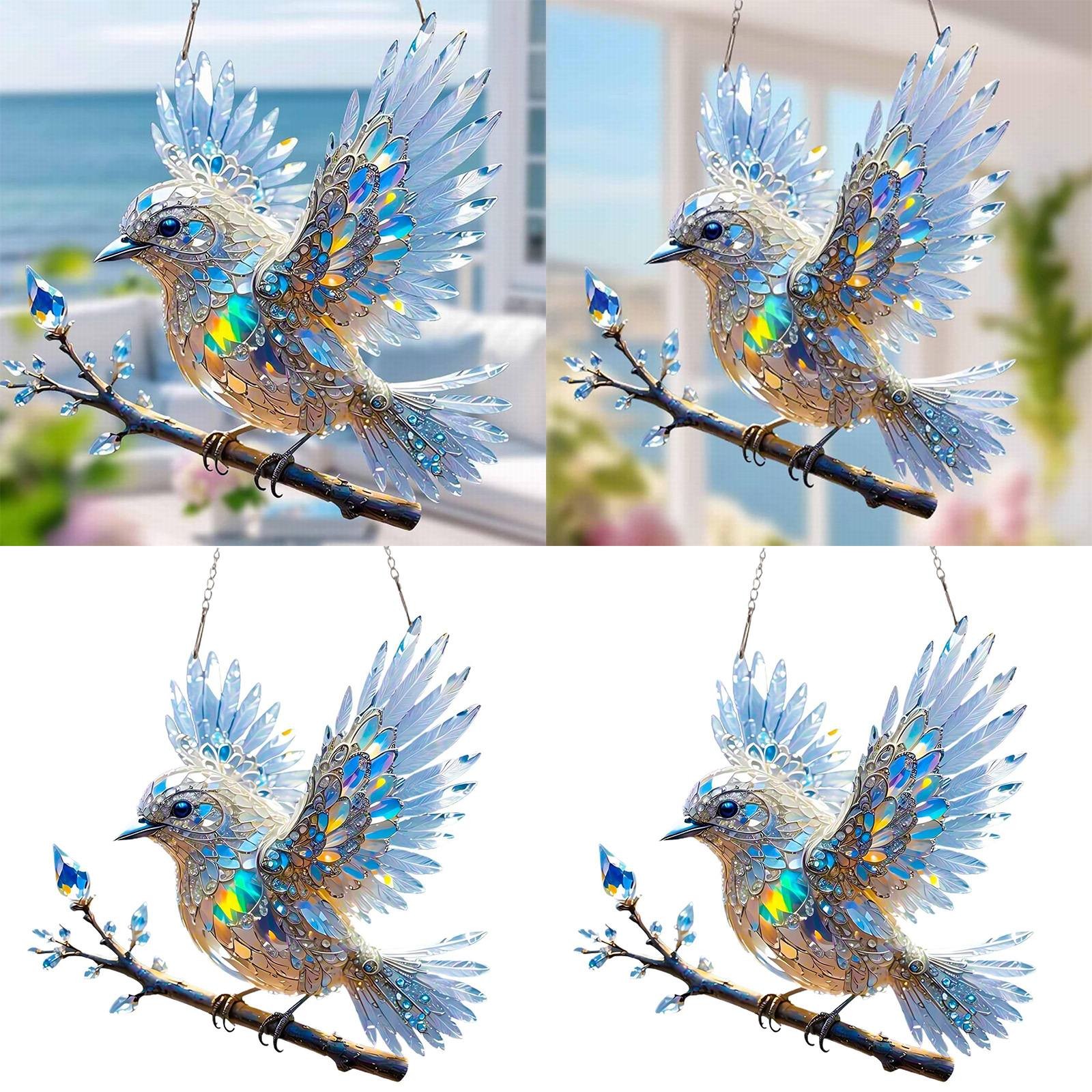 2pc 8 Inch Spirit Bluebird Ornament, 2D Flat Acrylic Stained Art Decor ...