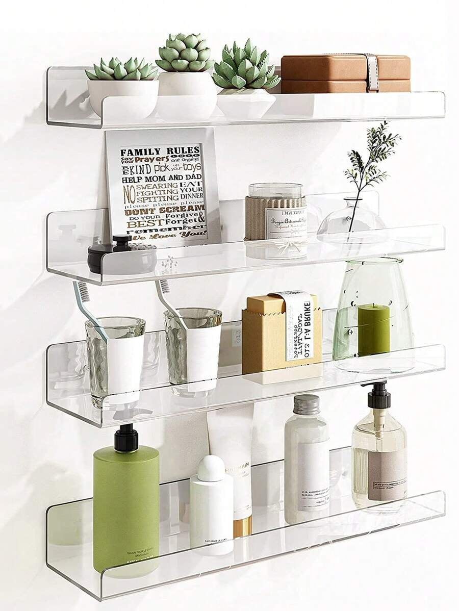 2pc Acrylic Storage Rack, Transparent Display Shelf, Floating Wall ...