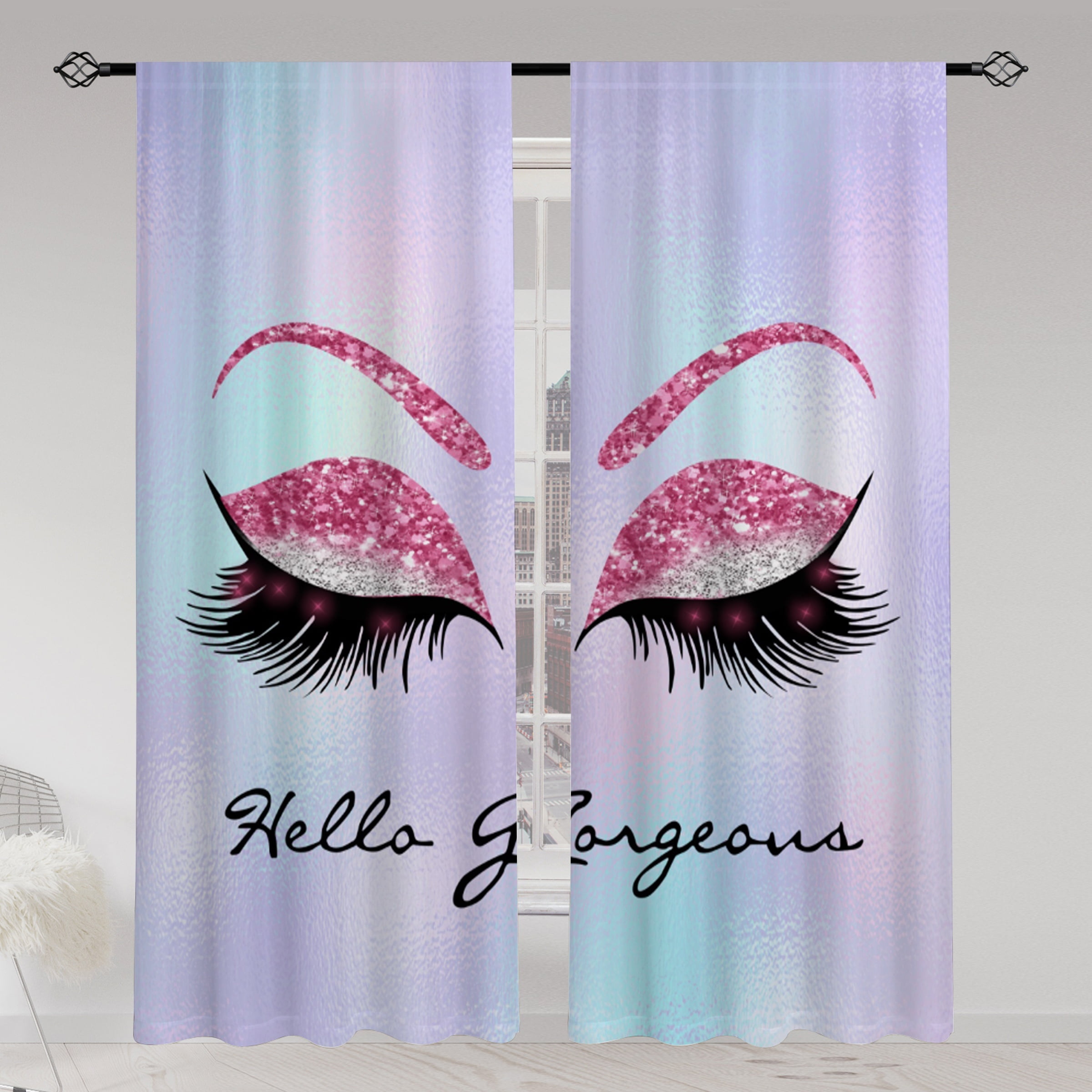 2pc African American Woman Print Curtain Rod Pocket Red Lip Digital ...