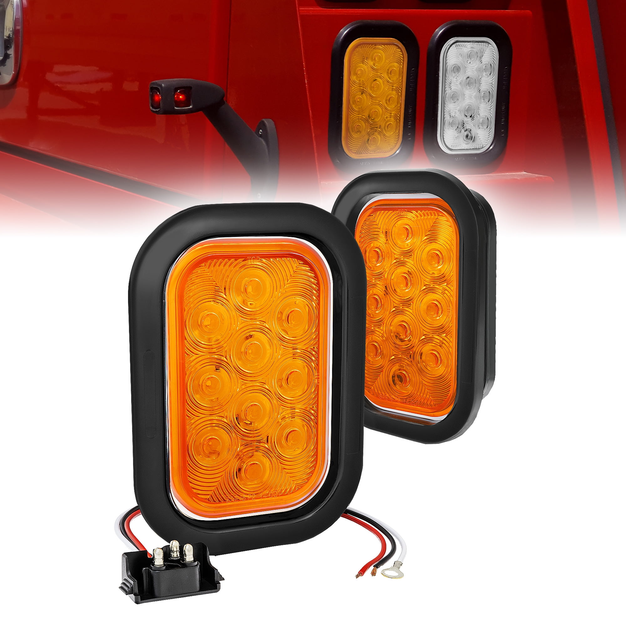 2pc Amber 5" x 3" Rectangular LED Trailer Tail Light Kit [DOT FMVSS 108 ...