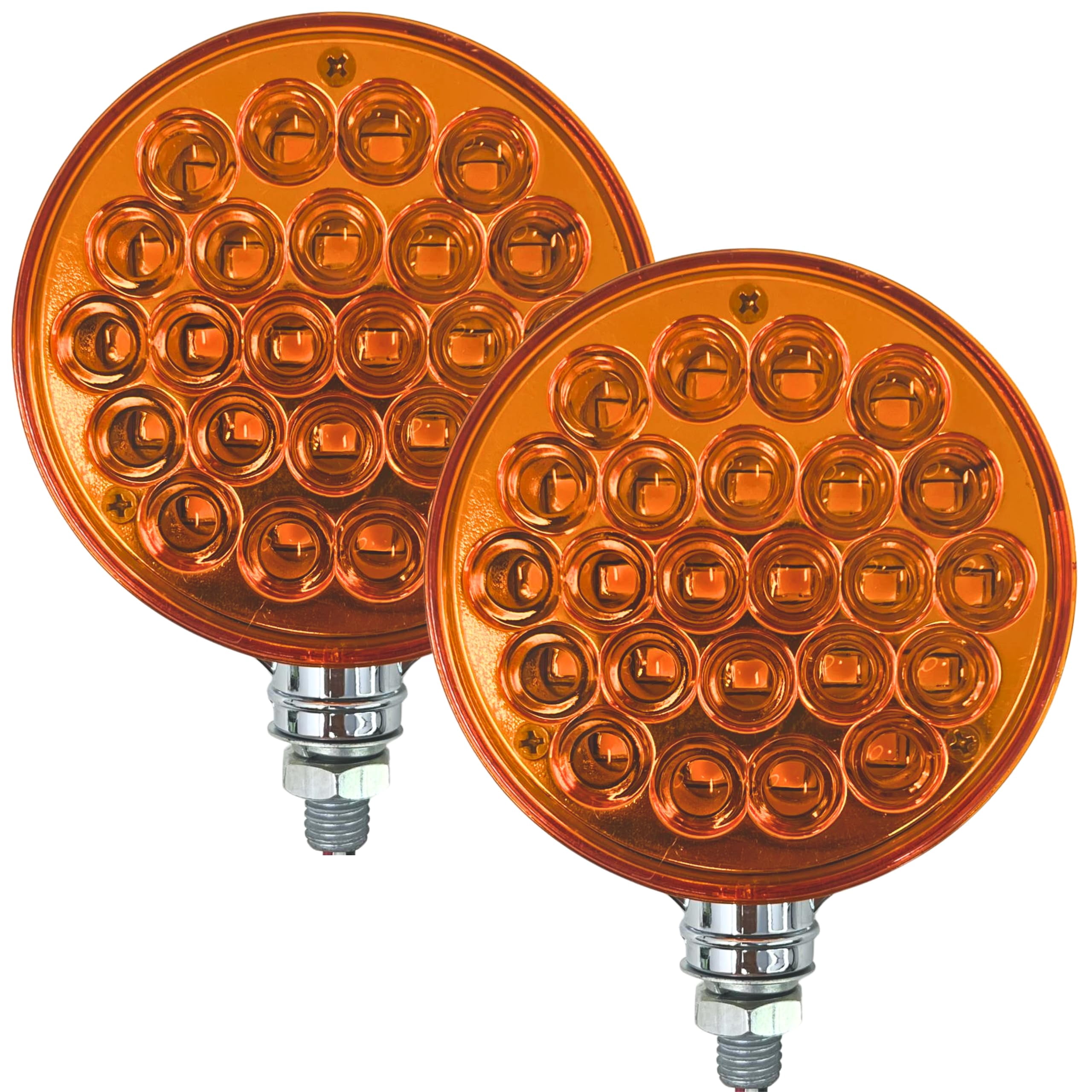 2pc Amber/Amber 48 LED Round Double Face Chrome Stud Mount Pedestal ...