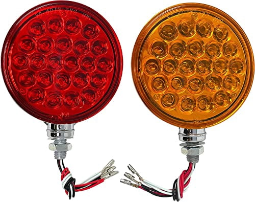 2pc Amber/Red 48 LED Round Double Face Chrome Stud Mount Pedestal ...
