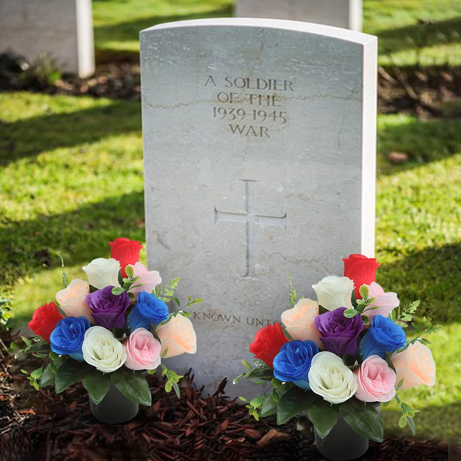 2pc Artificial Cemetery Flowers Rose Bouquet Graveyard Memorial Flowers ...