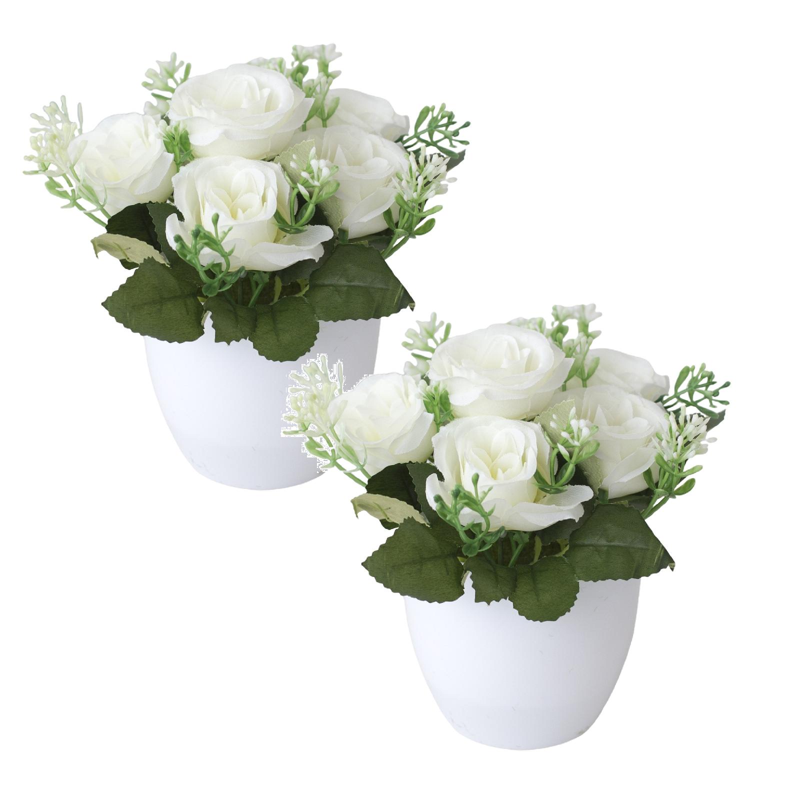 2pc Artificial Flowers in Pot Verdsylv Faux Rose Flower Arrangement in ...