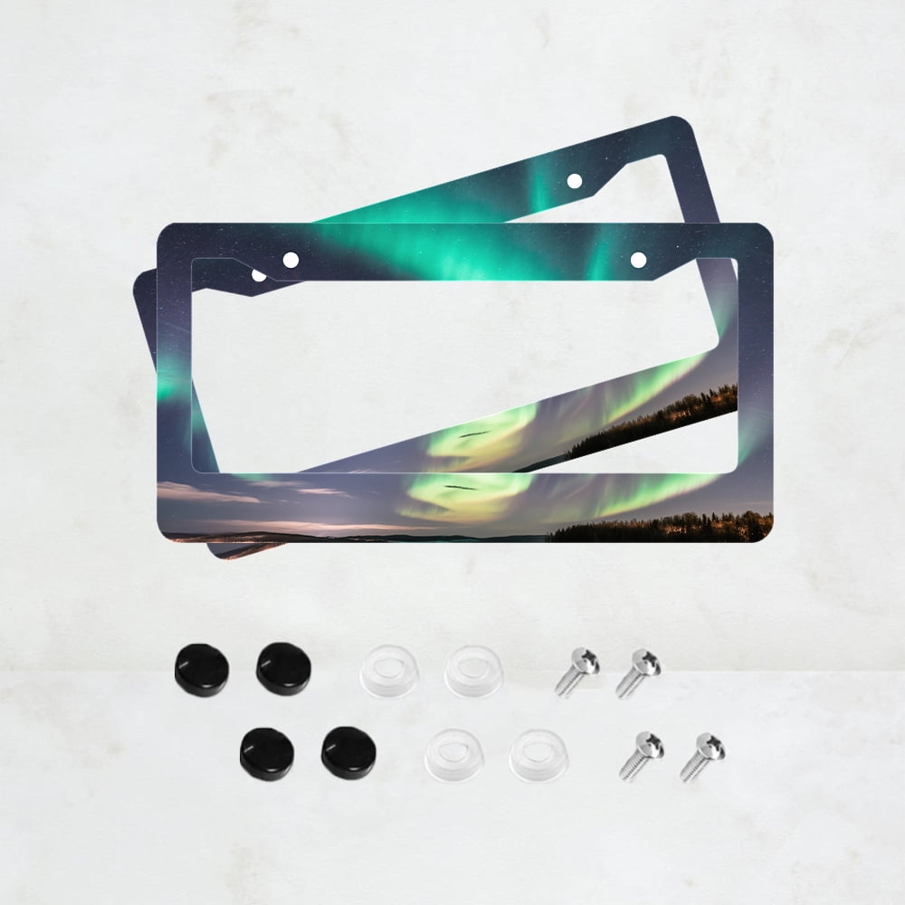 2pc Aurora Borealis Design 2-Hole License Plate Frame, Green Night Sky ...