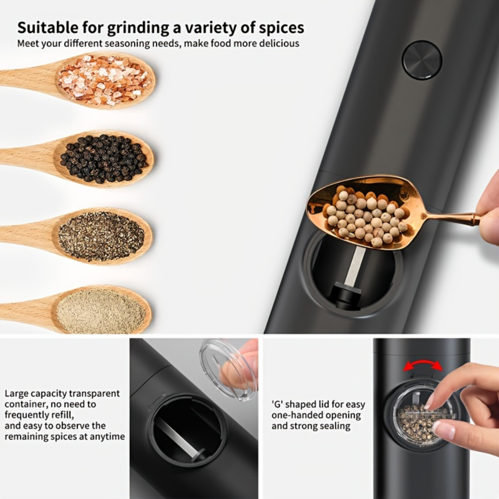 Automatic Electric Pepper Grinder Salt & Pepper Mill Black Peppercorns ...