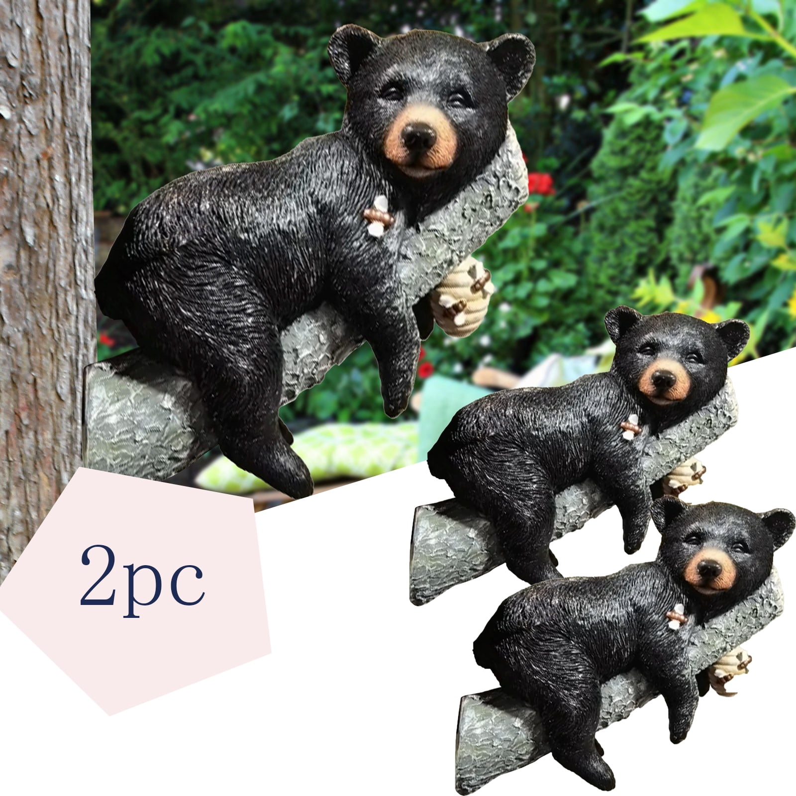 2pc Black Bear Cub Napping Hanging Out in a Tree Figurine ，Funny Black ...