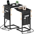 2pc Black C-Shaped End Tables With Plug Adjustable Height Side Tables ...