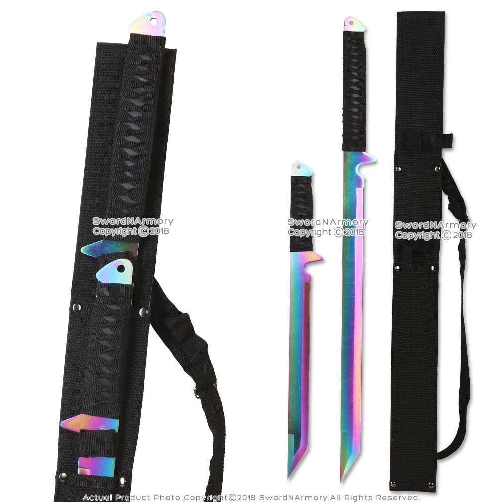 2pc. Black/Gold/Silver/Rainbow Machete Set Shinobi with Nylon Sheath ...