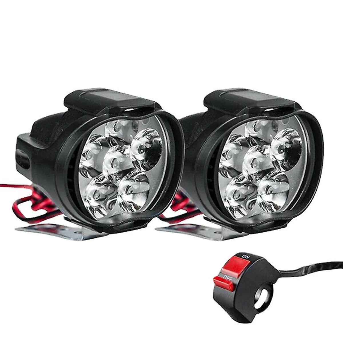 2pc Black Set for Enhanced Visibility 6 LED White Spotlight Motorbike ...
