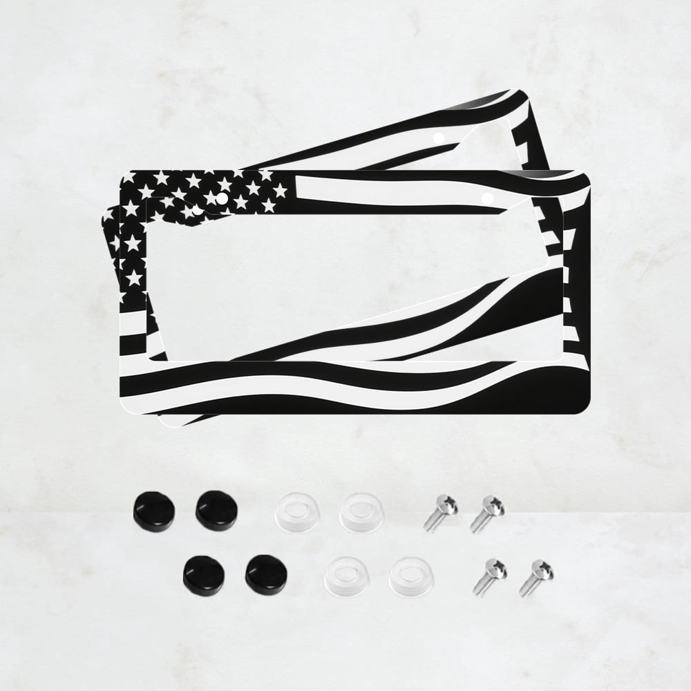 2pc Black White American Flag Pattern 2 Hole License Plate Frame ...