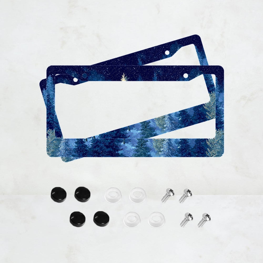2pc Blue Winter Forest Pattern 2 Hole License Plate Frame Aluminum ...