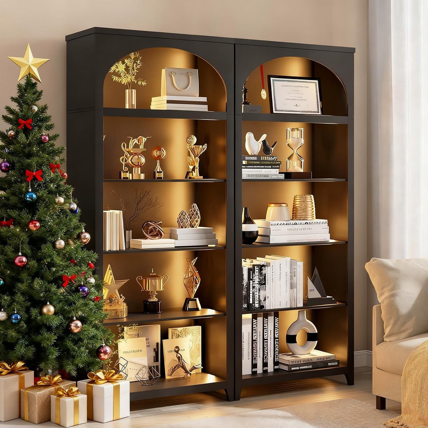 2pc Bookshelf with LED Light, 70“ Tall Bookshelves and Bookcases Floor ...