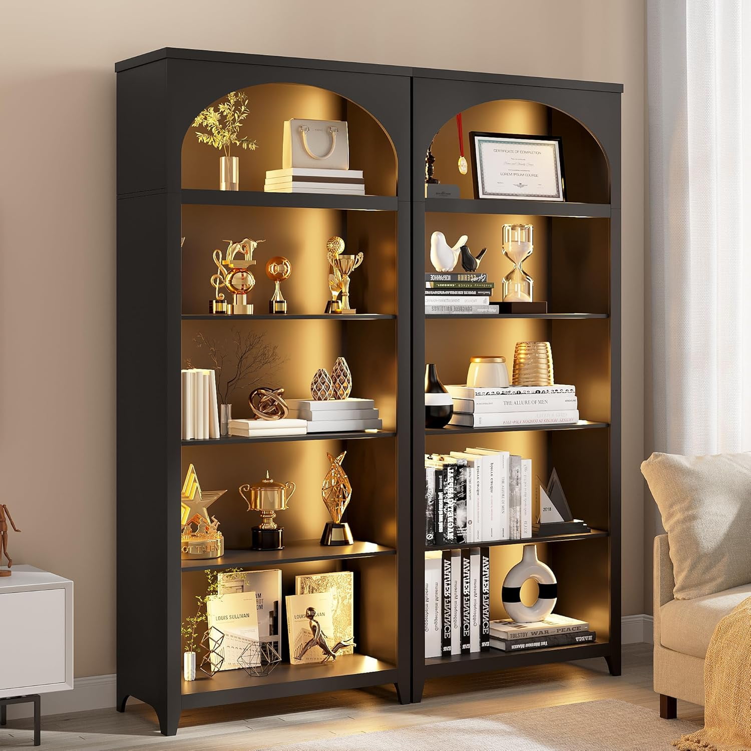 2pc Bookshelf with LED Light, 70“ Tall Bookshelves and Bookcases Floor ...