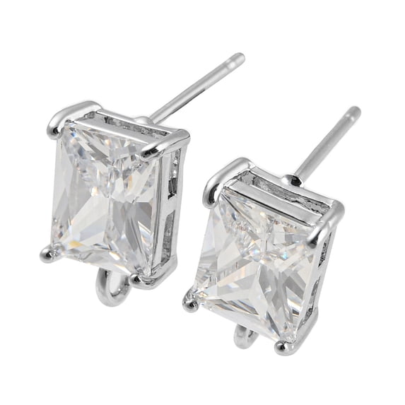 2pc Brass with Cubic Zirconia Stud Earring Findings Rectangle with ...