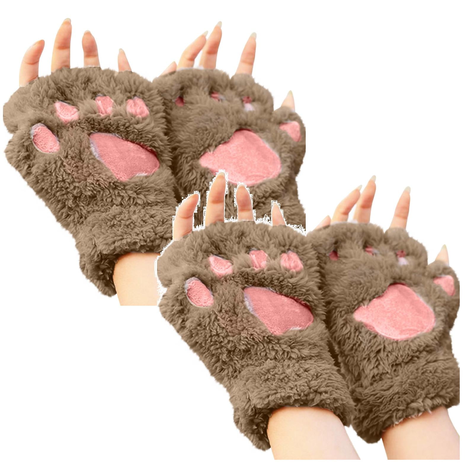 2pc Cat Paws Gloves Fingerless Bear Mitten Furry Paw Cute Hand Paw Gear ...
