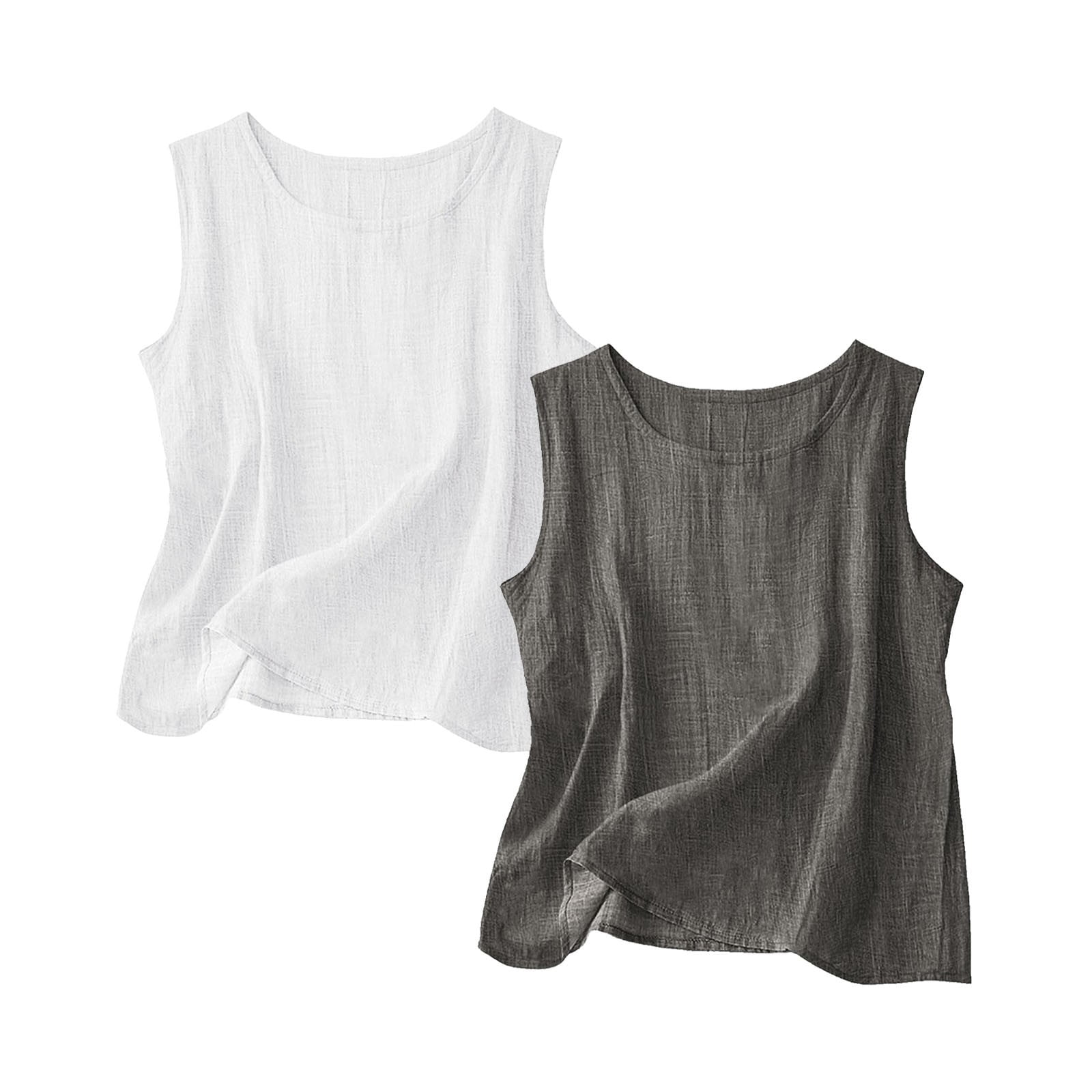 2pc Cotton Linen Tank Tops Long Tank Tops Cropped Tank Tops Womens Tank ...