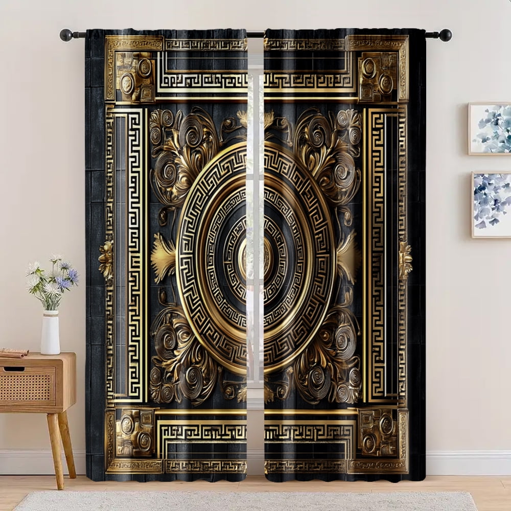 2pc Curtain Ancient Greek temple style gold pattern and three ...