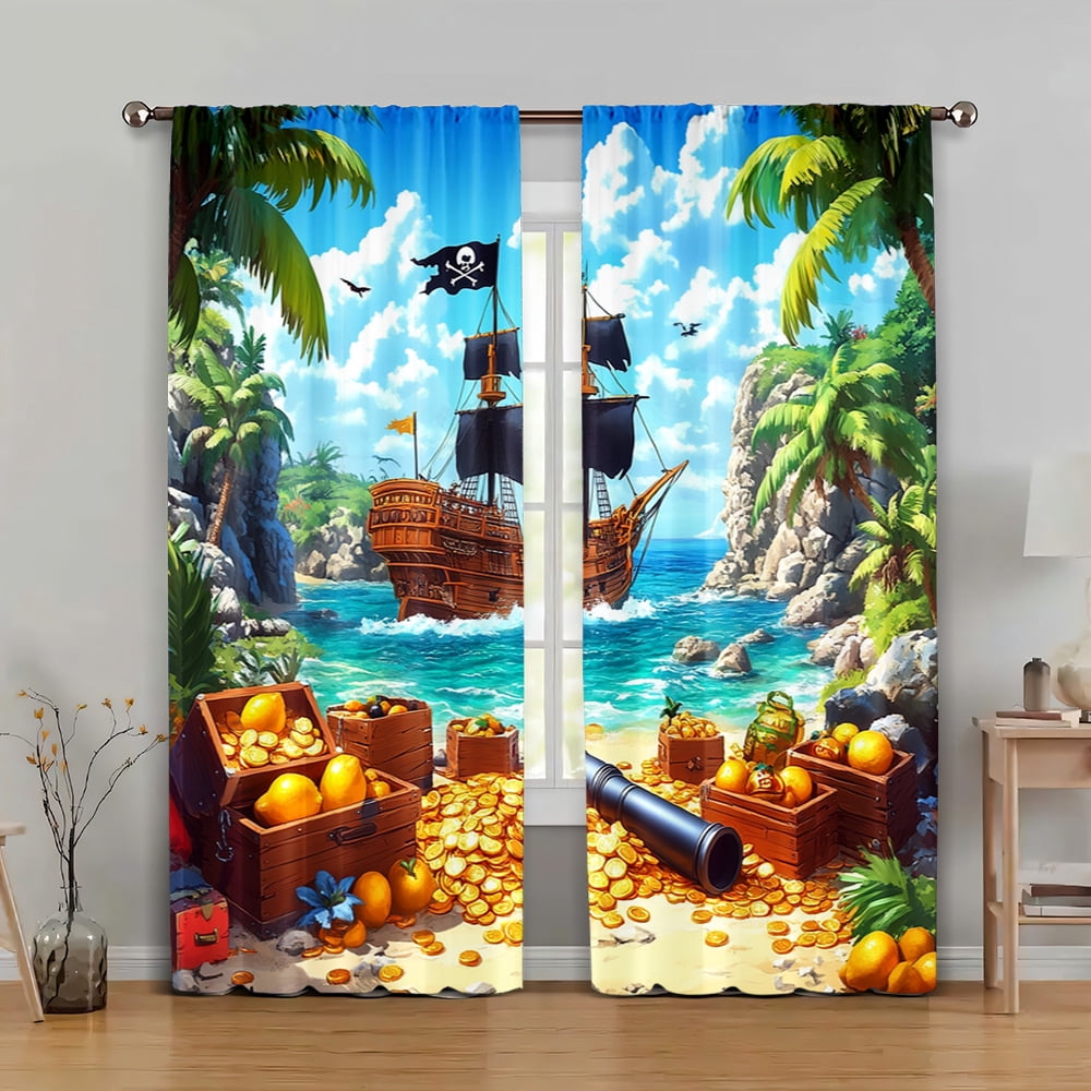 2pc Curtain Pirate Treasure Hunt Fabric Without Electricity Family ...