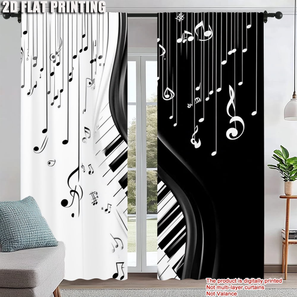 2pc Curtain black and white piano keys Versatile Polyester Fabric ...