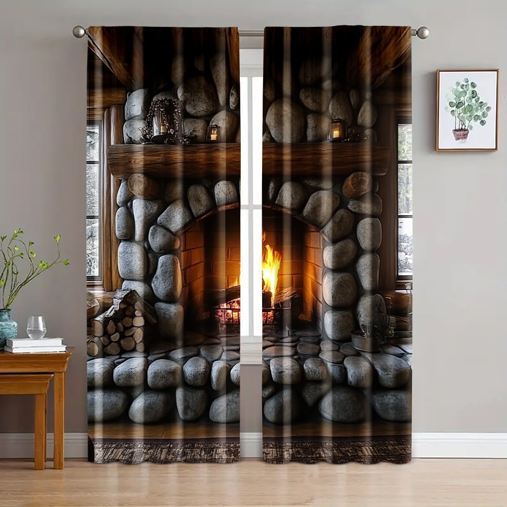 2pc Curtain retro style Versatile Polyester Fabric Without Electricity ...